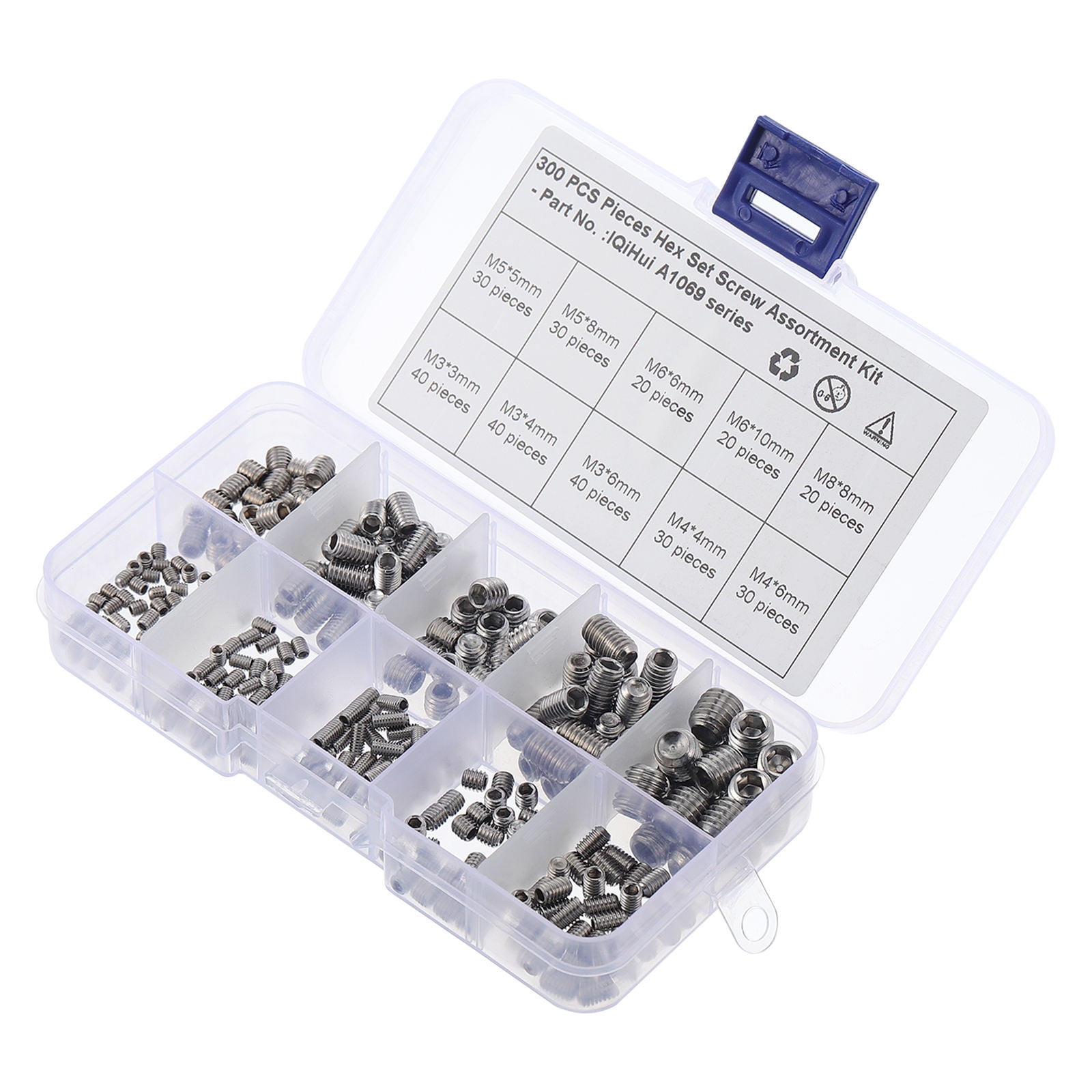 WORGEOUS 300pcs Internal Hex Drive Cup-Point Screws Assortment Kit for ...