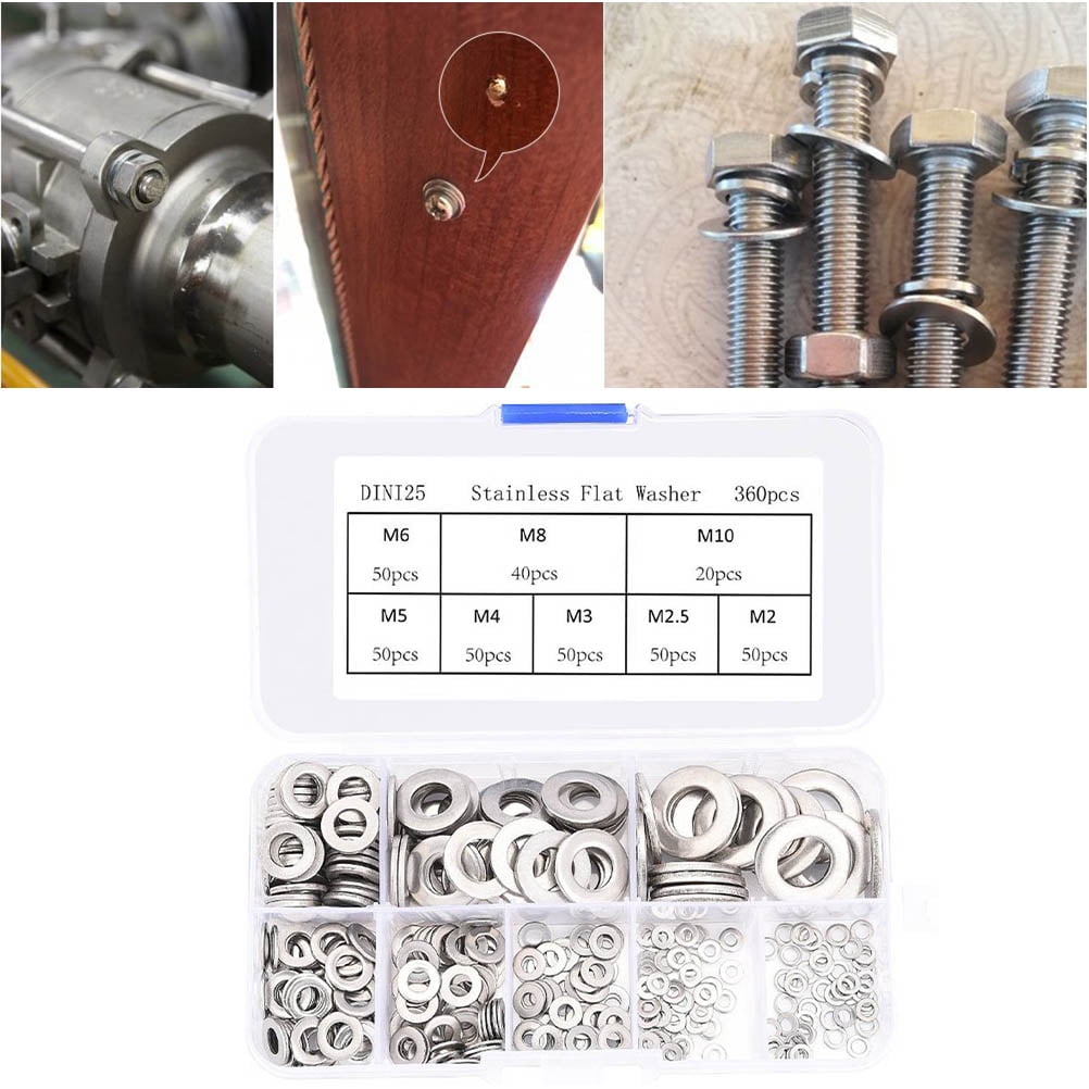 WORGEOUS 360Pcs Stainless Steel Washers M2.5 M5 M8 M10 Spring Washers ...