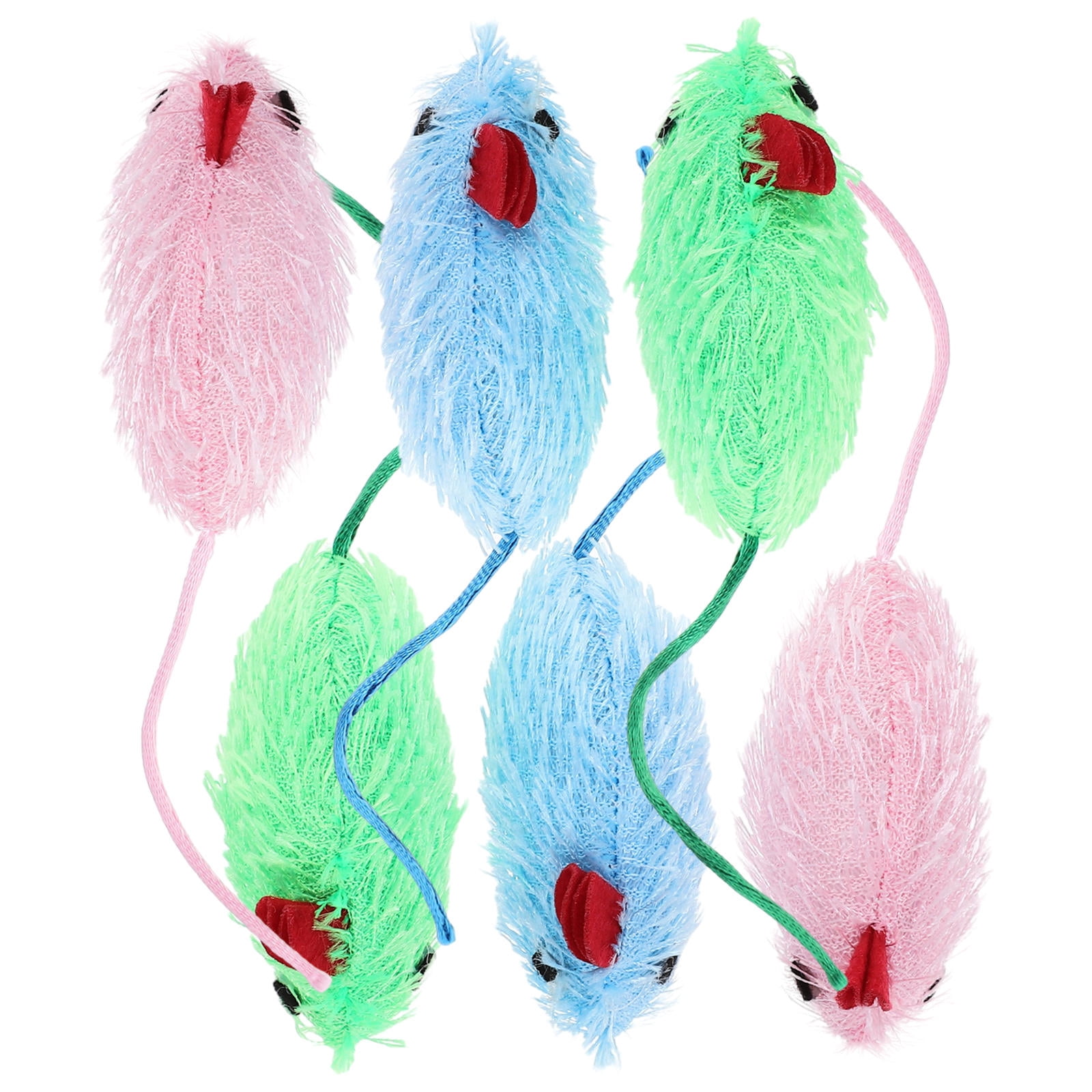 WORGEOUS Cat Teasing Toys Mouse Shape Cartoon Design Plush 6Pcs 5.9X1 ...
