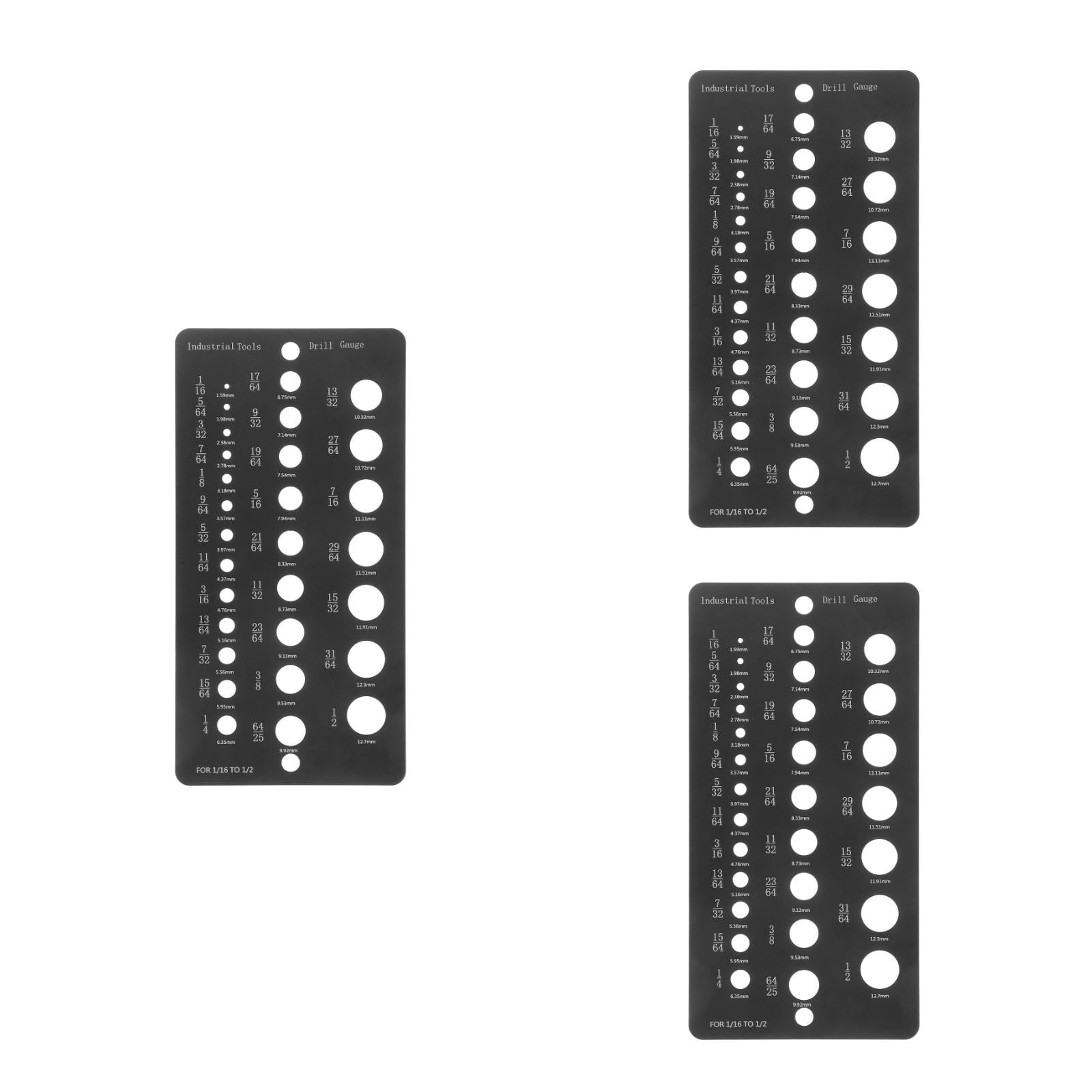 WORGEOUS 3pcs Black Drill Bit Gauge 1/16 To 1/2 Inch Aluminum Alloy ...