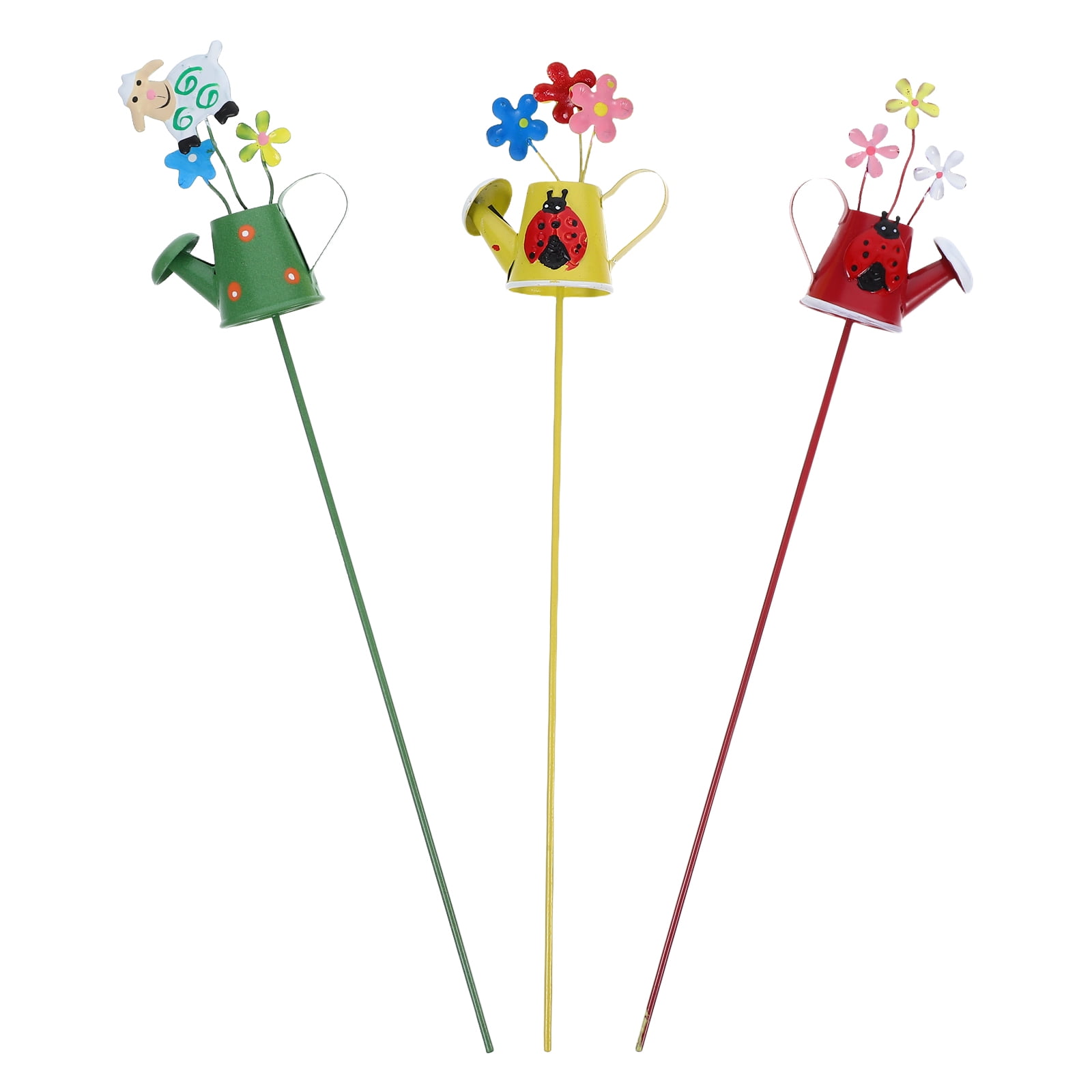 WORGEOUS 3pcs Flower Garden Stakes Decor Metal Yard Art Ornaments Front ...