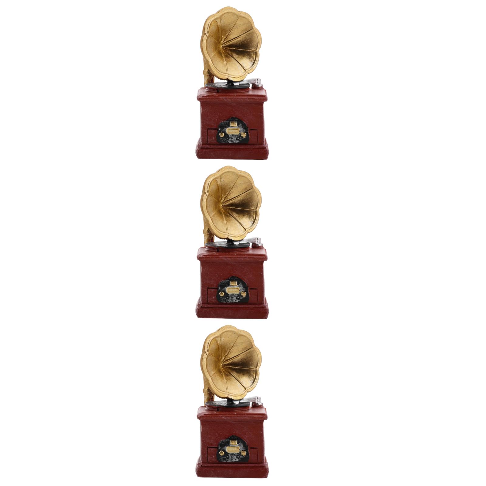 WORGEOUS 3pcs Retro Miniature Phonograph Modeling Decor Vintage Resin ...