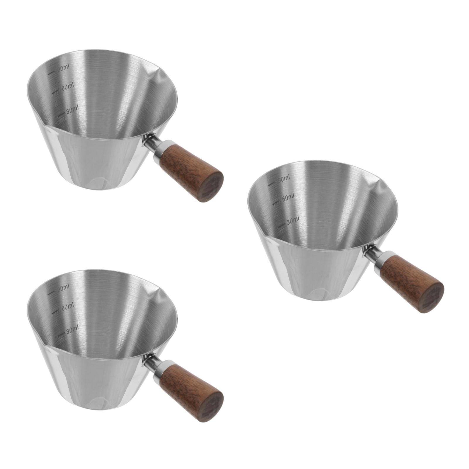 WORGEOUS 3pcs Walnut Handle Stainless Steel Espresso Measuring Cup with ...