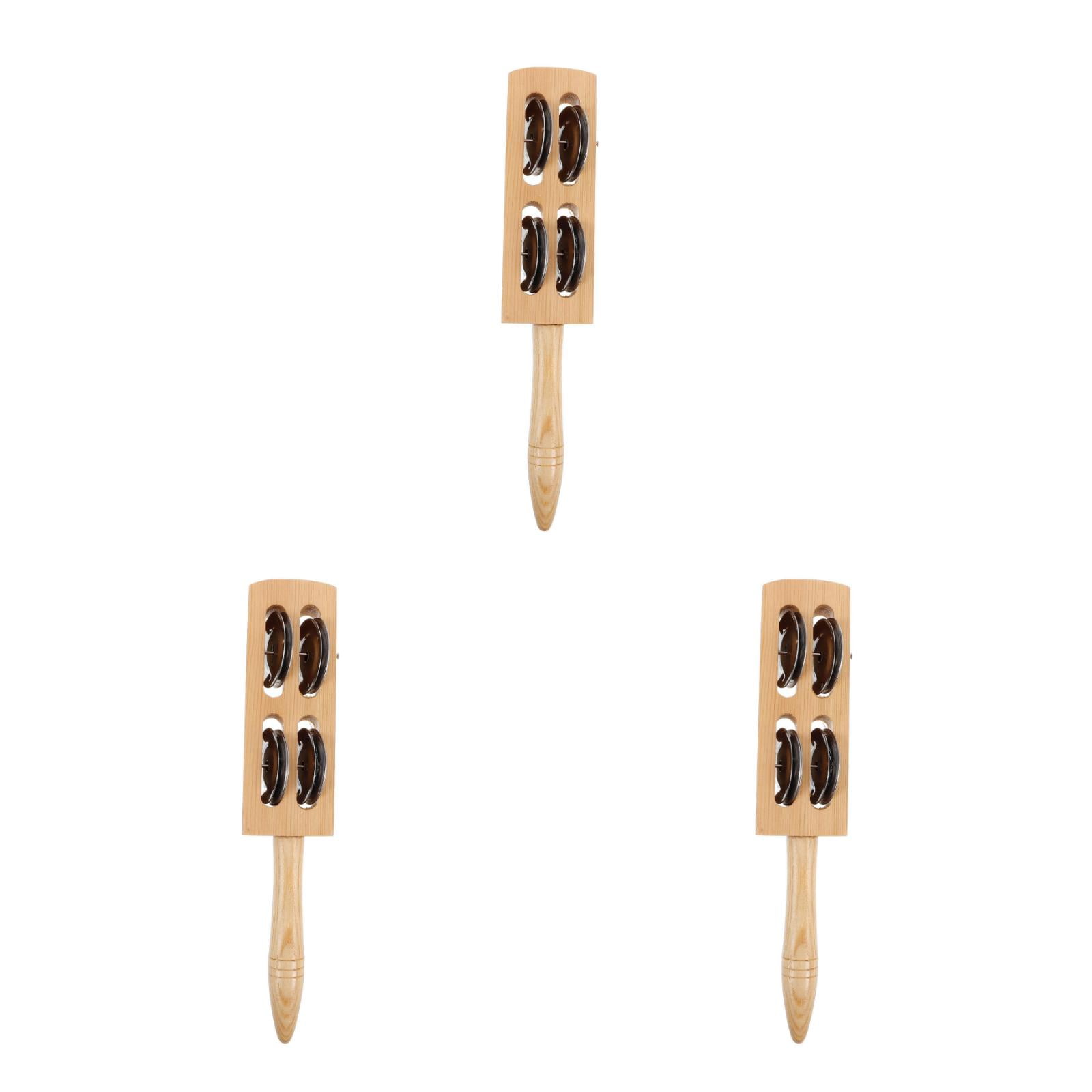 WORGEOUS 3pcs Wooden Handle Jingle Bells Handheld Sleigh Bells 4 Bells ...