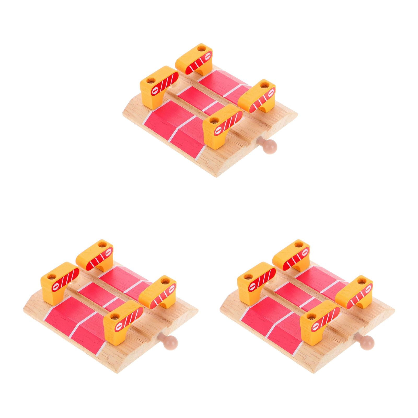 WORGEOUS 3pcs Wooden Railway Crossing Accessories Wood Train Track ...