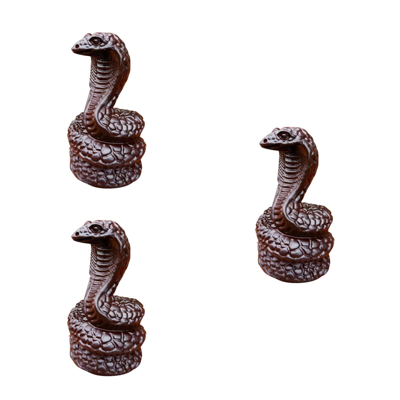 WORGEOUS 3pcs Wooden Snake Statue Chinese Hand Carved Animal Figurine ...