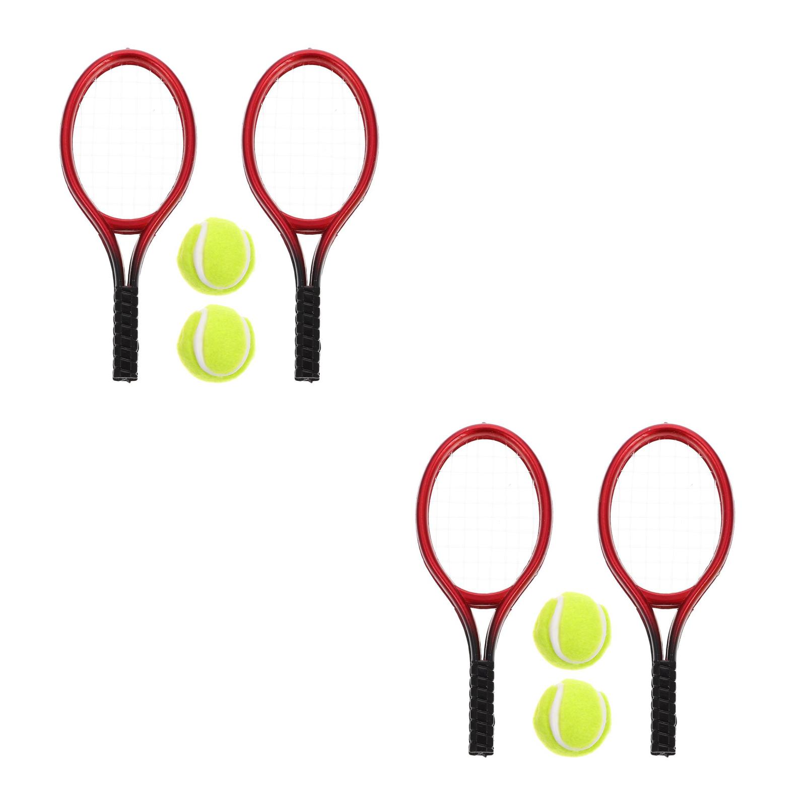 WORGEOUS 4 Sets Miniature Tennis Rackets And Balls Set Model Dollhouse ...