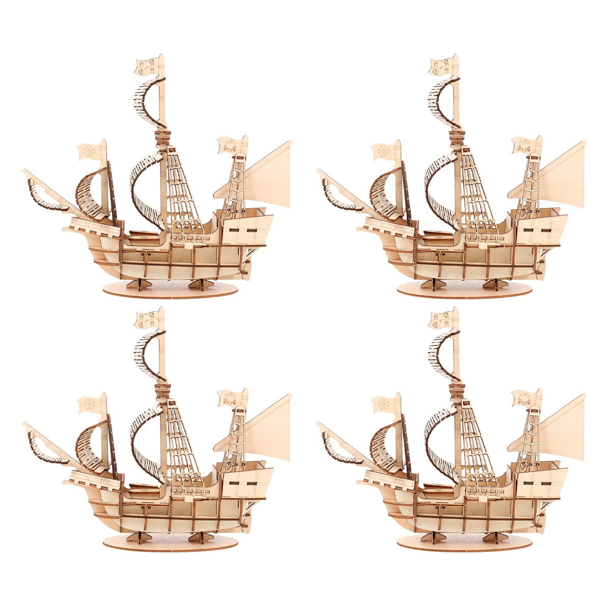 WORGEOUS 4 Sets Sailboat Model Assembly Kit Desktop Wood Sailboat Model ...