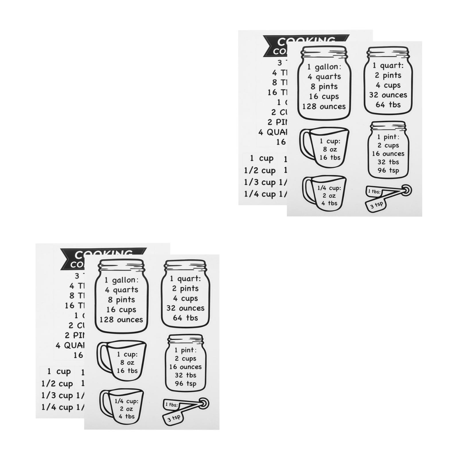 WORGEOUS 4 pcs Kitchen Conversion Chart Sticker Ounces To Cups ...