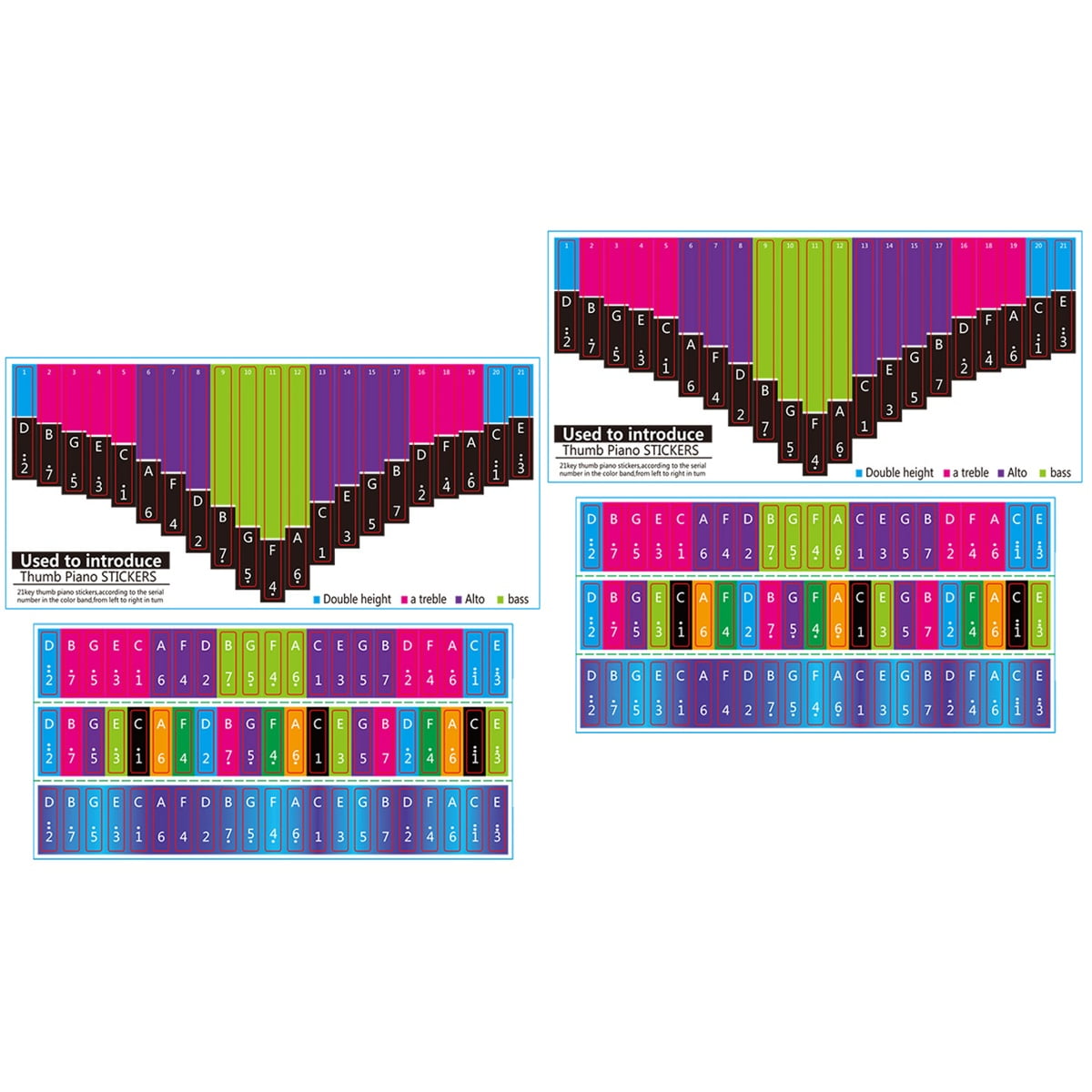 WORGEOUS 4 pcs Note Stickers Thumb Piano Note Stickers 21 Keys Kalimba ...