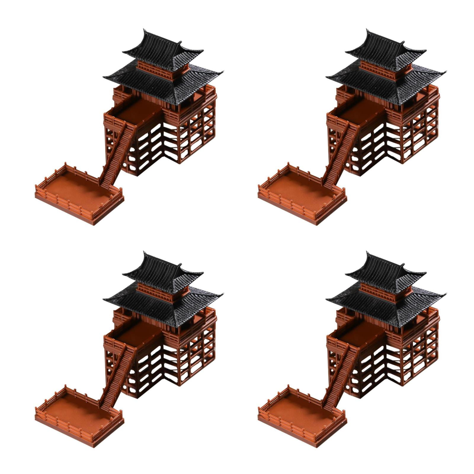 WORGEOUS 4pcs Chinese Style Mini Stilted Building Sculpture Antique ...