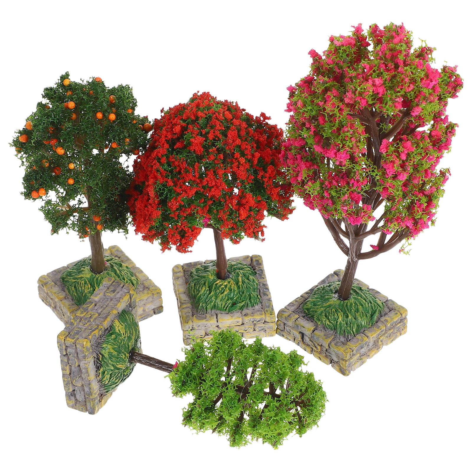 WORGEOUS 4pcs Miniature Micro Garden Tree Model with Base Artificial ...