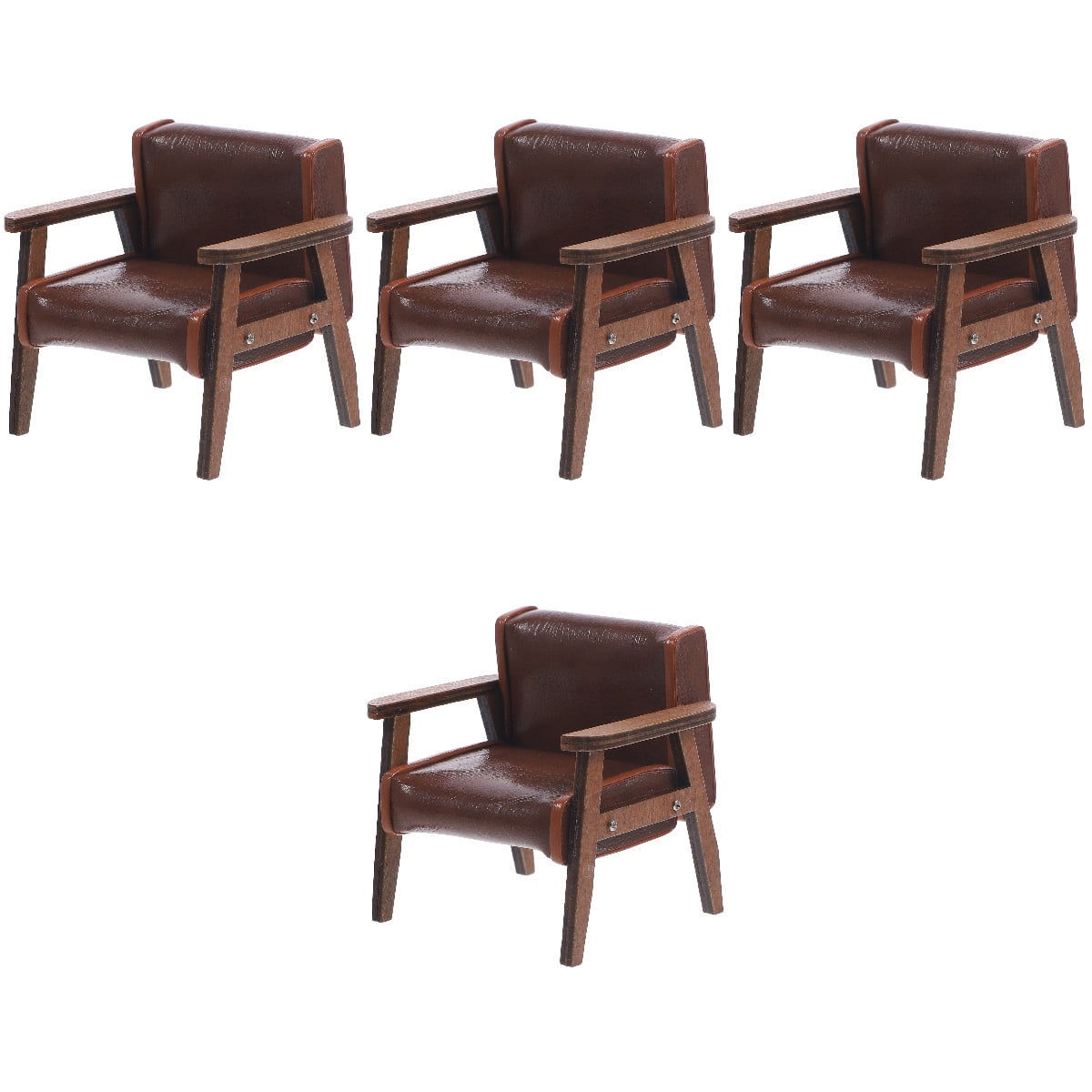 WORGEOUS 4pcs Miniature Wooden Sofa Chair Tiny Furniture Model Doll ...