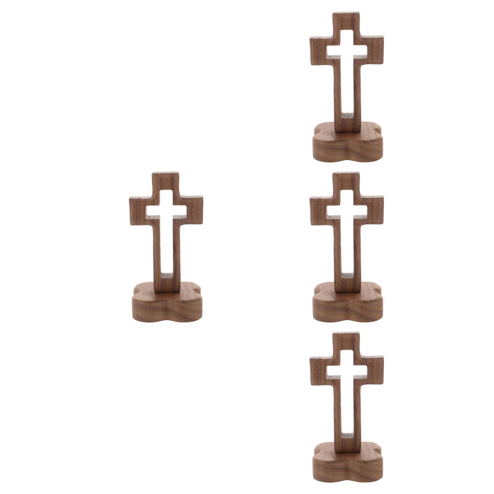 WORGEOUS 4pcs Wood Standing Cross Wooden Cross Decor Religious Table ...
