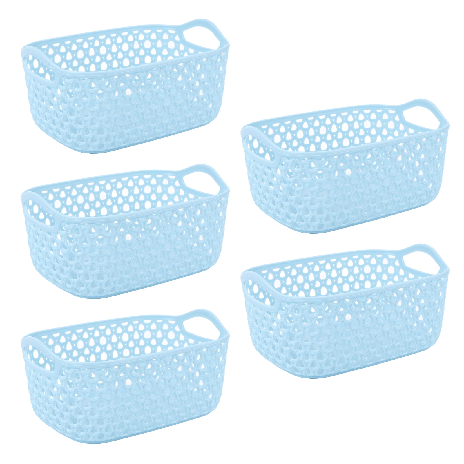 WORGEOUS 5 PCS Storage Basket Containers Shelves Wicker Rack Shelf Blue ...