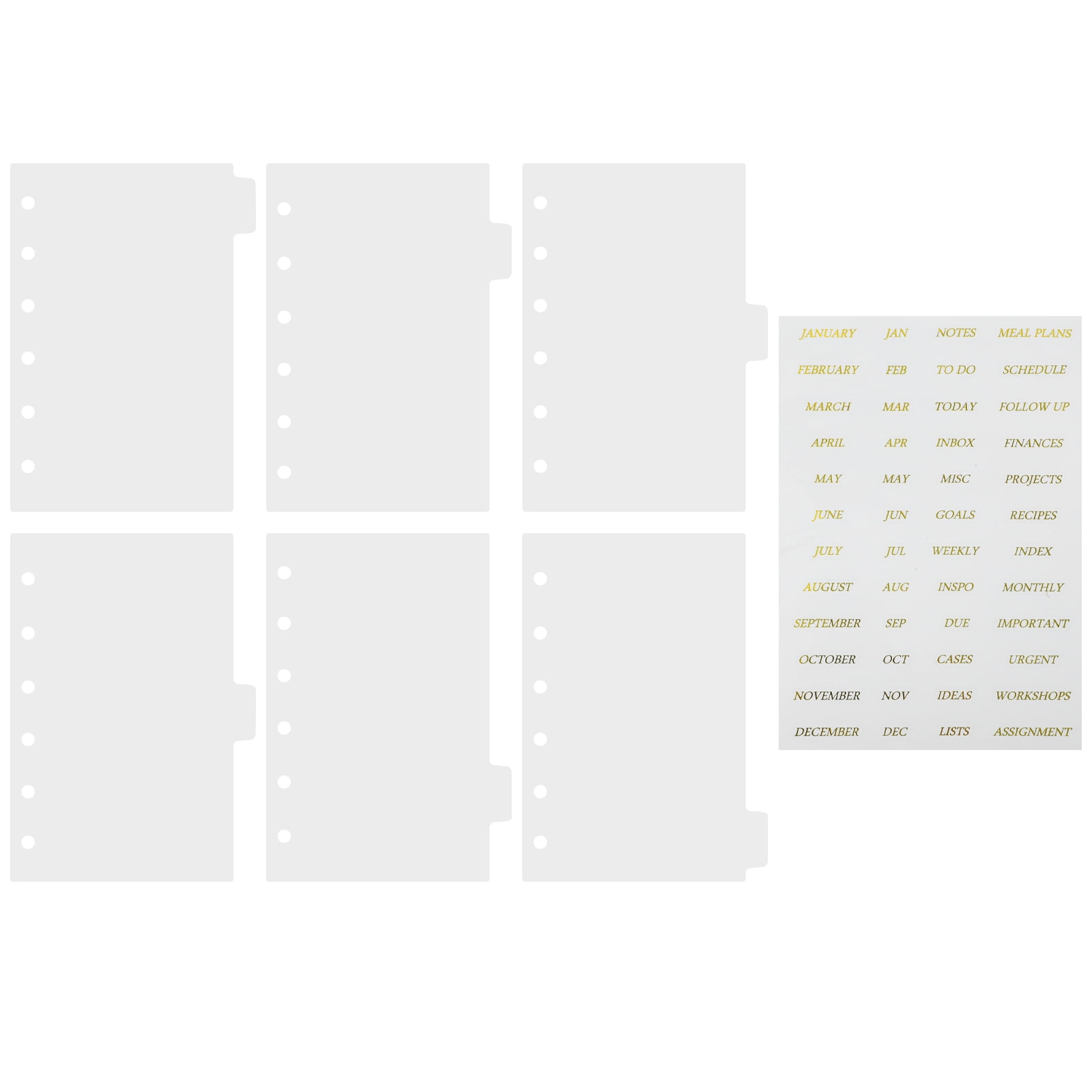 WORGEOUS 5 Sets of Notebook Detachable Index Pages 6-holes Binder ...