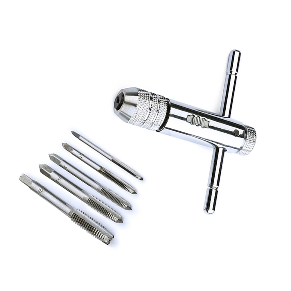 WORGEOUS 6 Pcs Adjustable T-Handle Tap Wrench Solid Jaw Ratchet Tap Holder Wrench with Machine ...