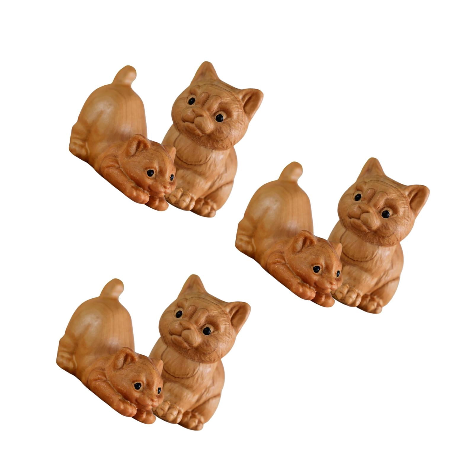 WORGEOUS 6 pcs Desktop Decoration Cute Cat Statue Wooden Cat Figurines ...