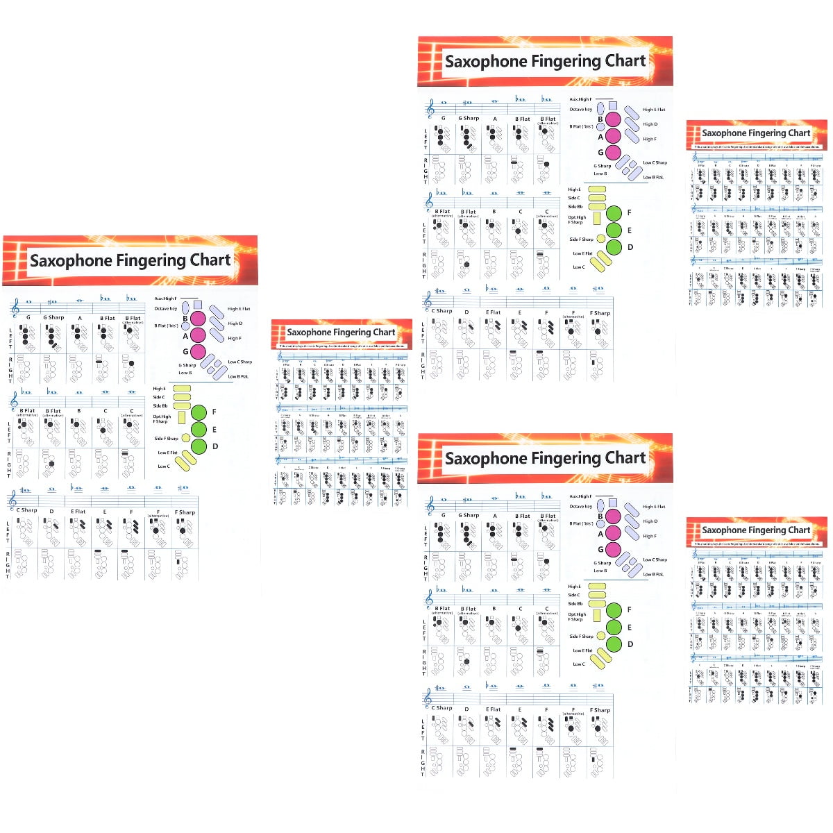 WORGEOUS 6 pcs Saxophone Learning Guide Reference Saxophone Poster ...