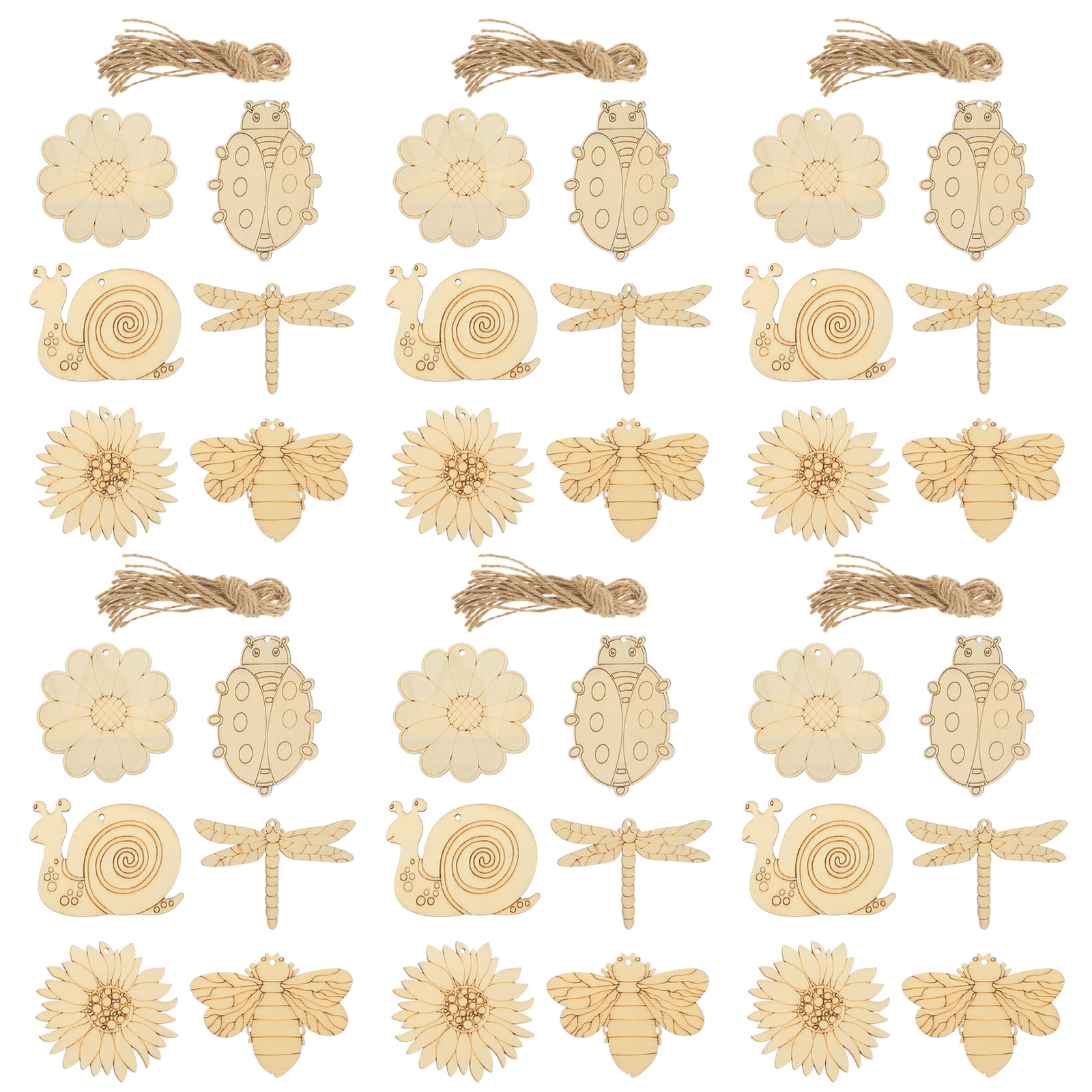 GOOHOCHY Wood Rectangle Craft Pieces Graffiti Planks Beige 60Pcs for ...