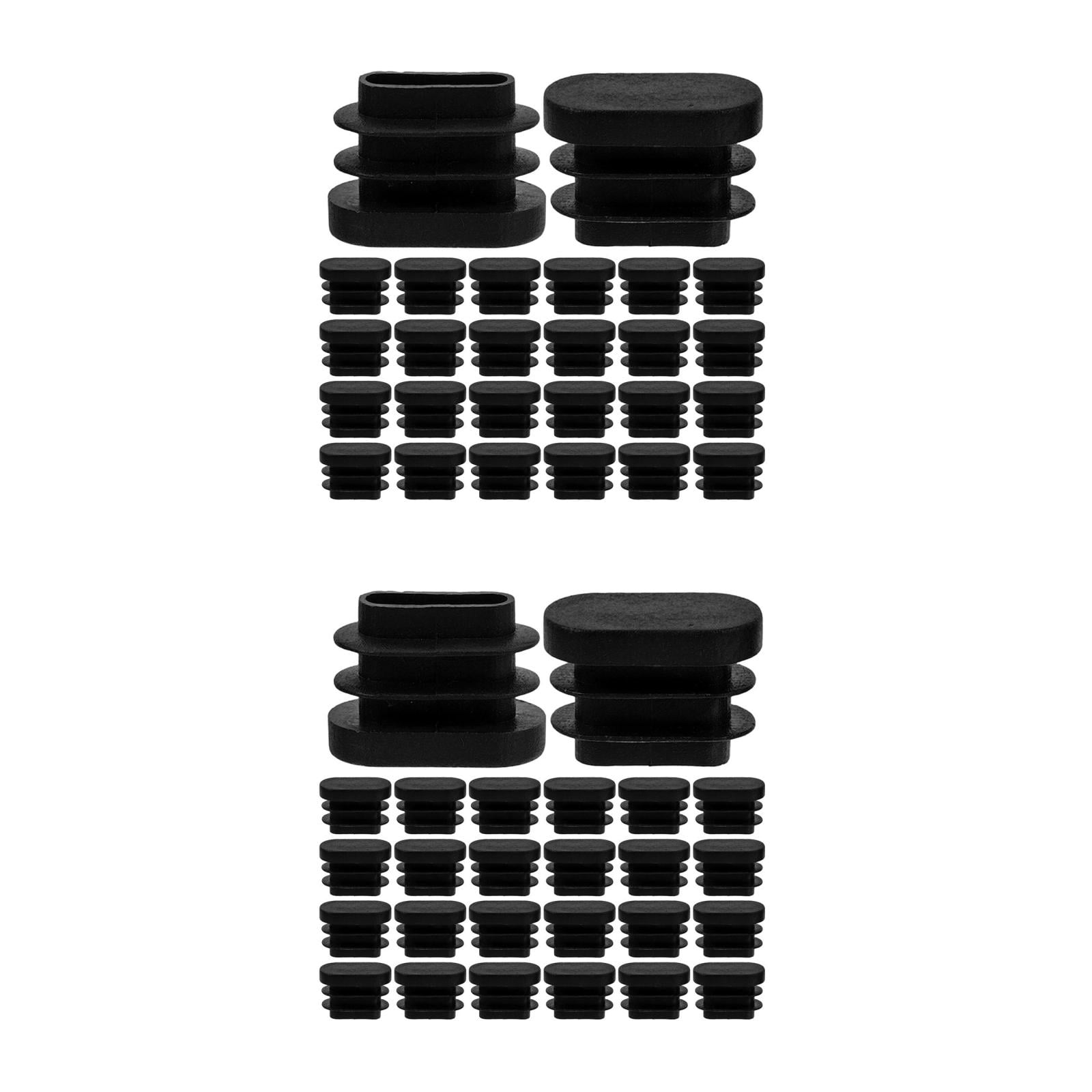 WORGEOUS 60 pcs Plastic Oval Shaped End Cup Tube Insert Black Chair Leg Tips Caps for Table Leg ...