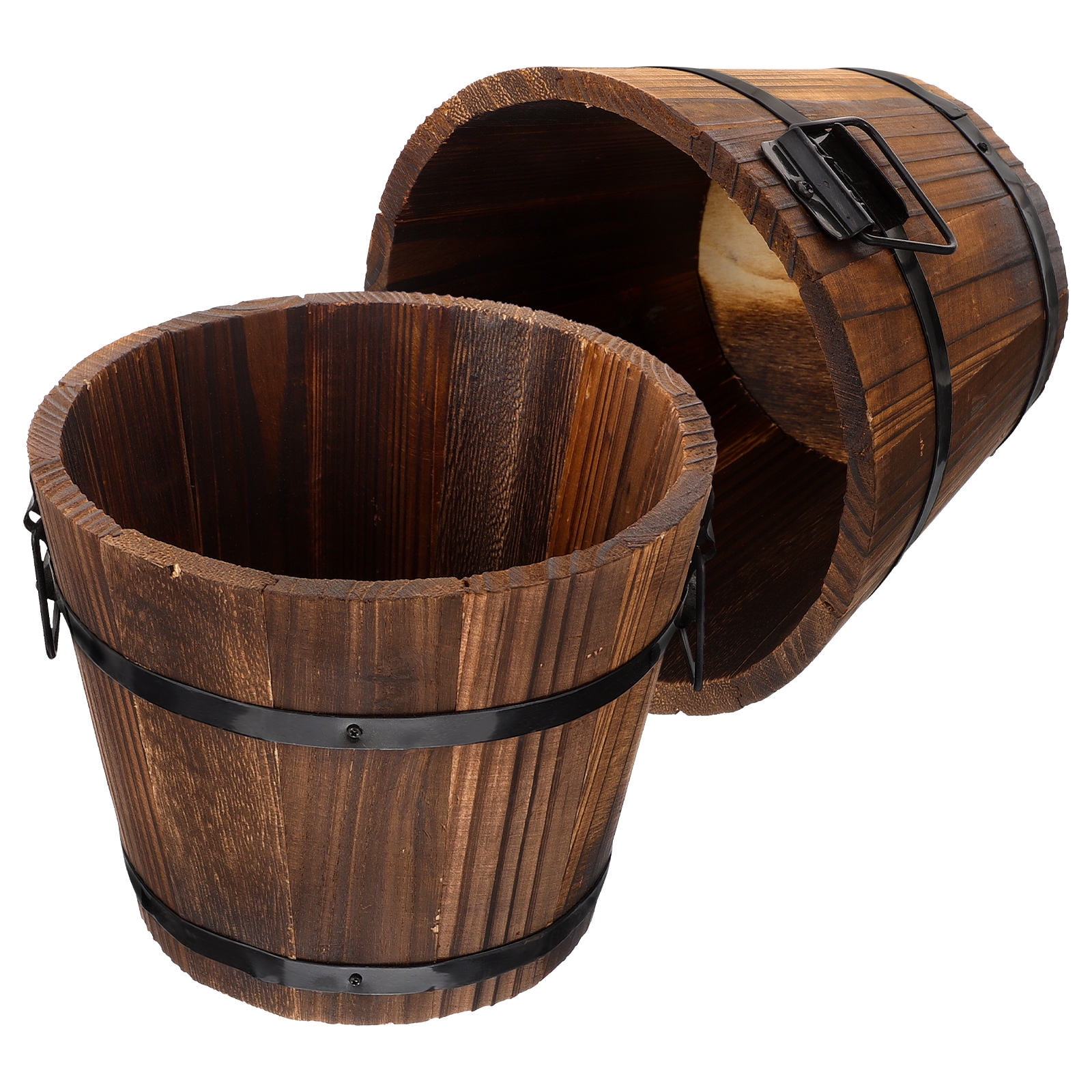 WORGEOUS 8 Pcs Wooden Barrels Bucket with Handle Rustic Flower Planter ...