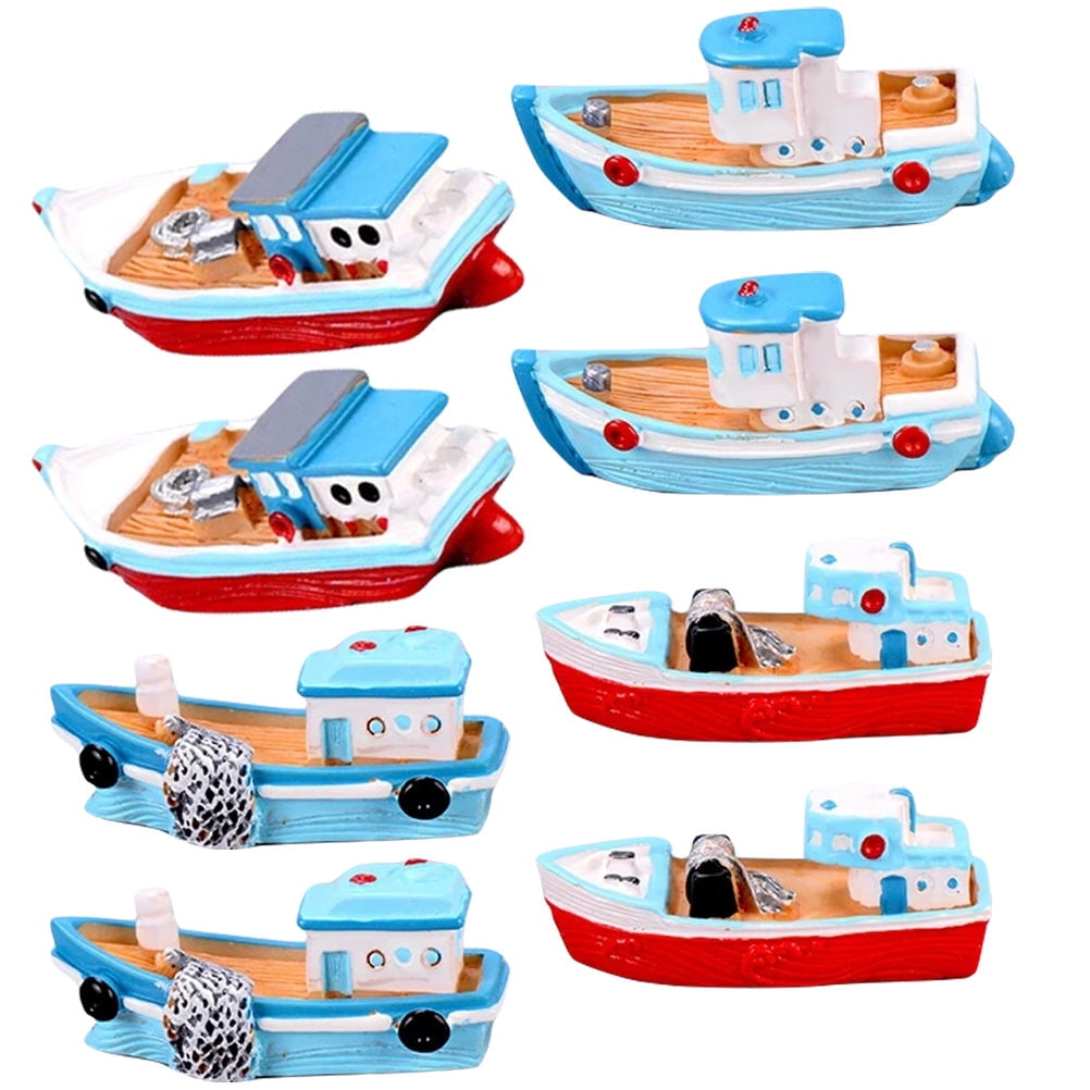 WORGEOUS 8pcs Resin Mini Boat Models Miniature Mediterranean Style Fish ...