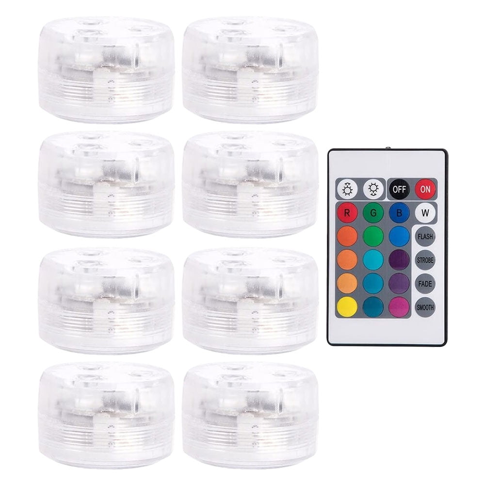 WORGEOUS 8pcs Waterproof LED Submersible Lights Remote Controlled Pond ...