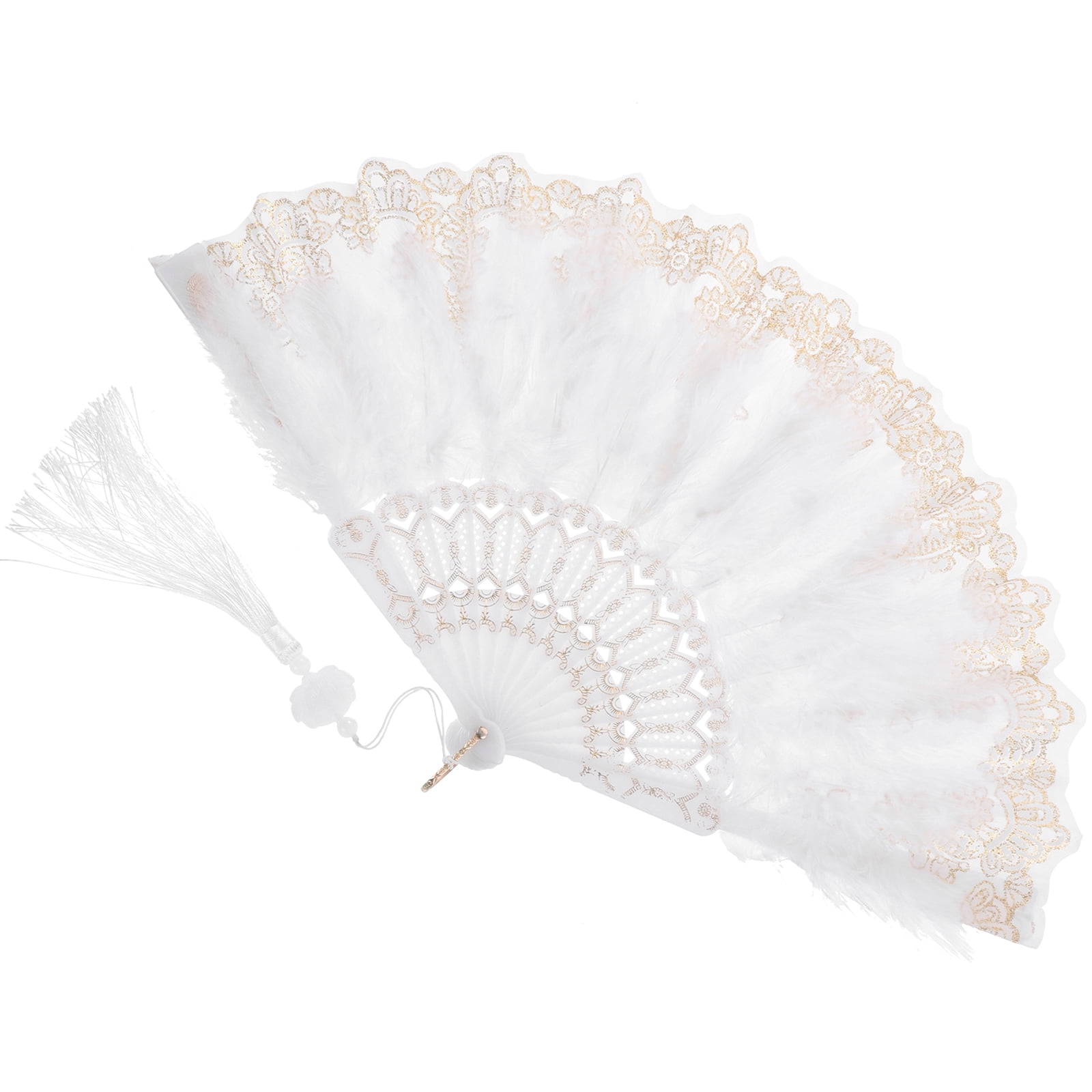 GOOHOCHY White Hand fan with Plume Charm for Decoration Lightweight ...