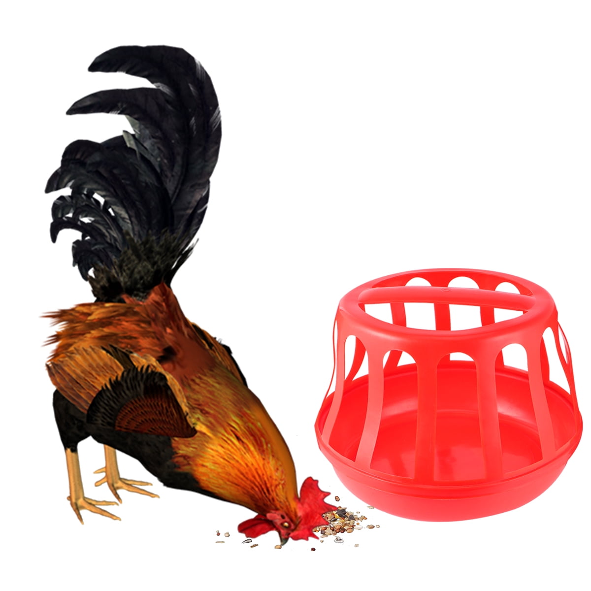 WORGEOUS Chicken Feed Bucket with Guardrails Poultry Feeder Plastic ...