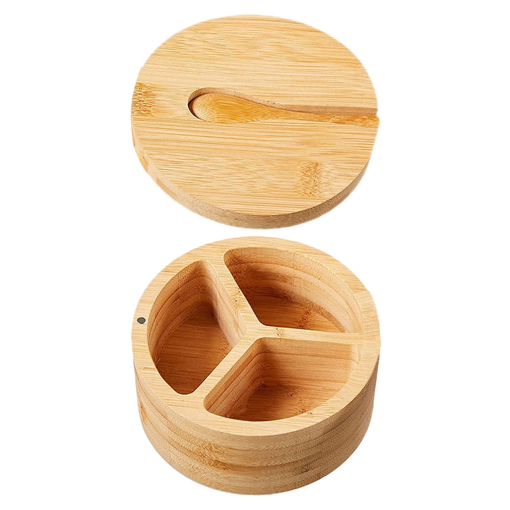 WORGEOUS Divided Spice Container Bamboo Spice Box Household Salt ...