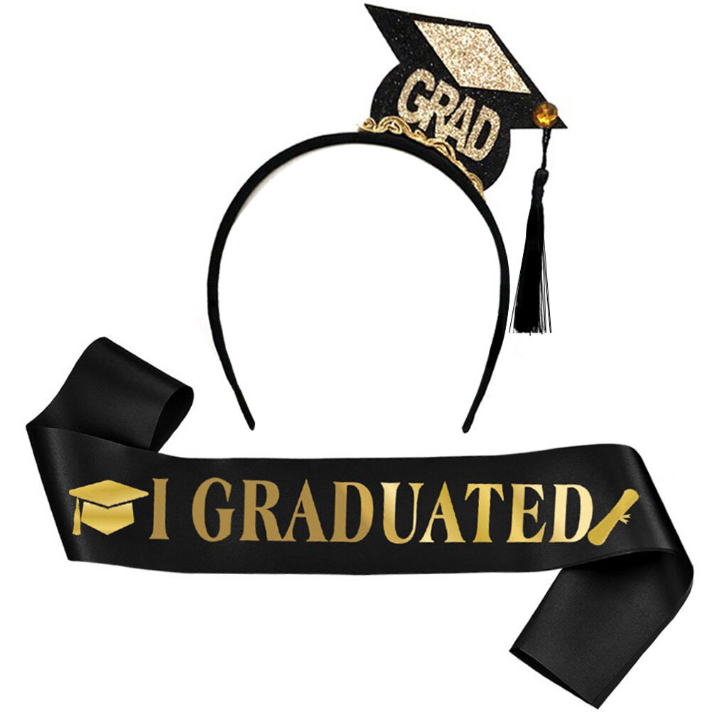 WORGEOUS Graduation Headband Shoulder Straps Gown Sash Mini Cap ...