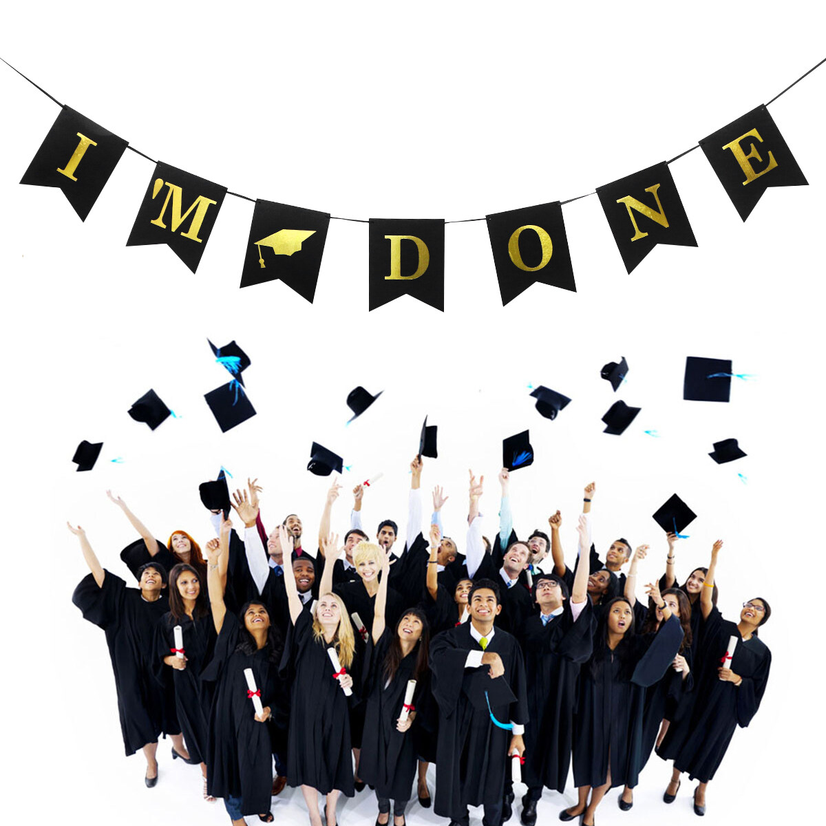 WORGEOUS Graduation Party Banner I'm Done Doctoral Decor Paper Hanging ...