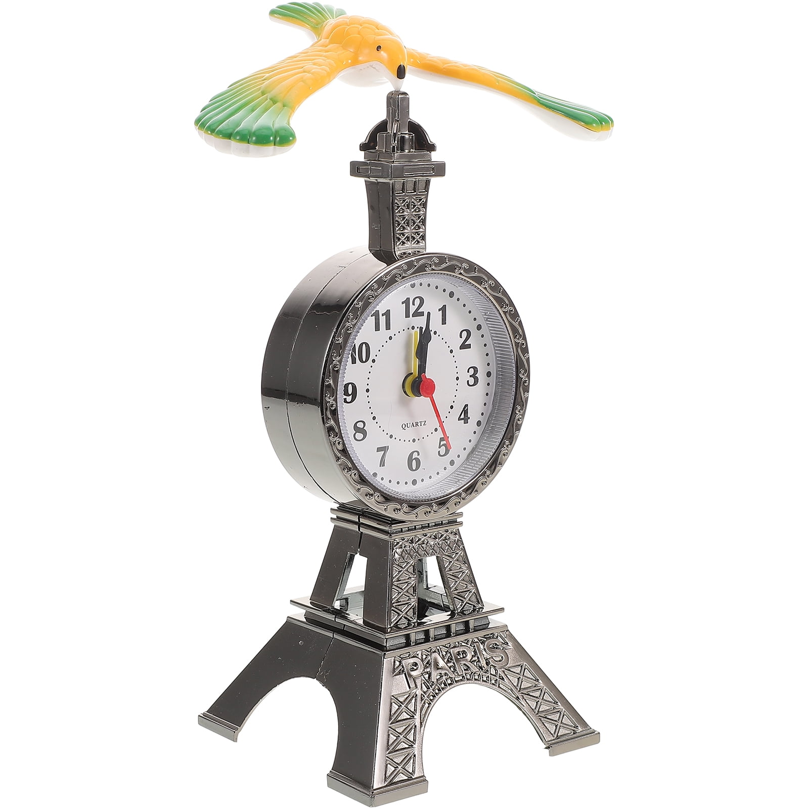 GOOHOCHY Retro Desktop Clock Eiffel Tower Shaped Clock Silver Plastic ...
