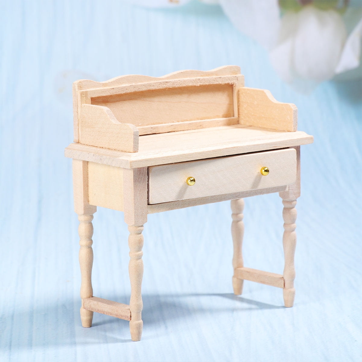 WORGEOUS Khaki Wooden Mini Desk for 1:12 Doll House Kids Pretend Play ...