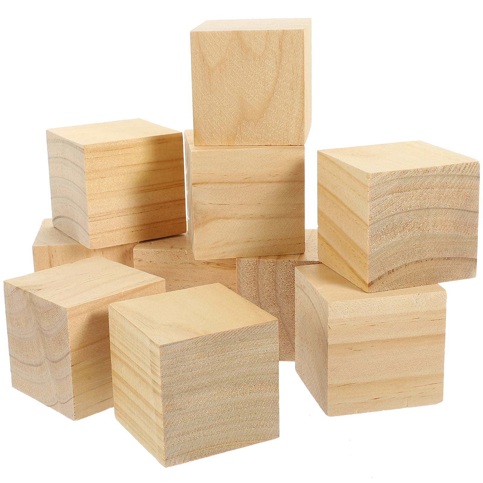 WORGEOUS Kidult Block Craft 10pcs Wooden Cubes Unfinished Blank Wood ...