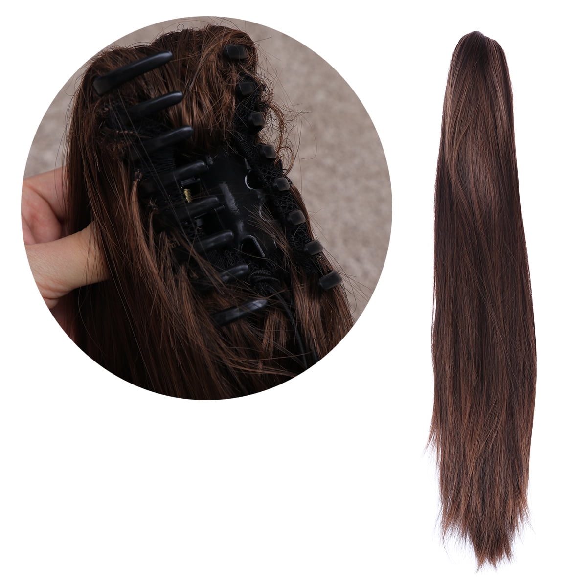 WORGEOUS Long Straight Synthetic Hair Wig Jaws Clamp Ponytails Hair ...