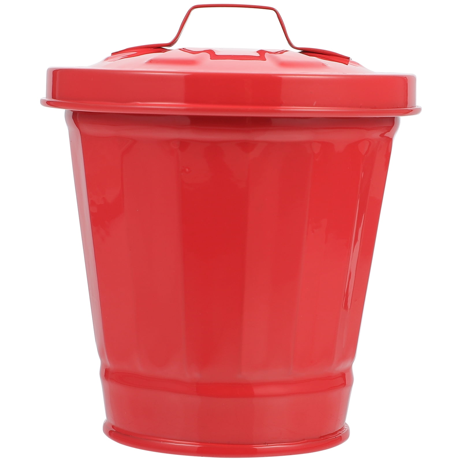 WORGEOUS Metal Pencil Holder Mini Trash Can Desk Bucket with Lid Red ...