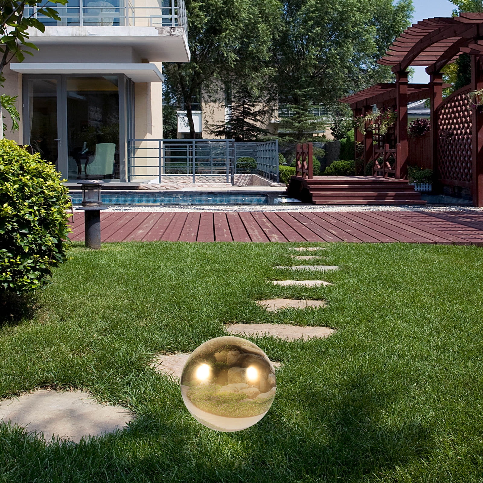 WORGEOUS Outdoor Reflective Spheres 1Pcs Golden Hollow Stainless Steel ...