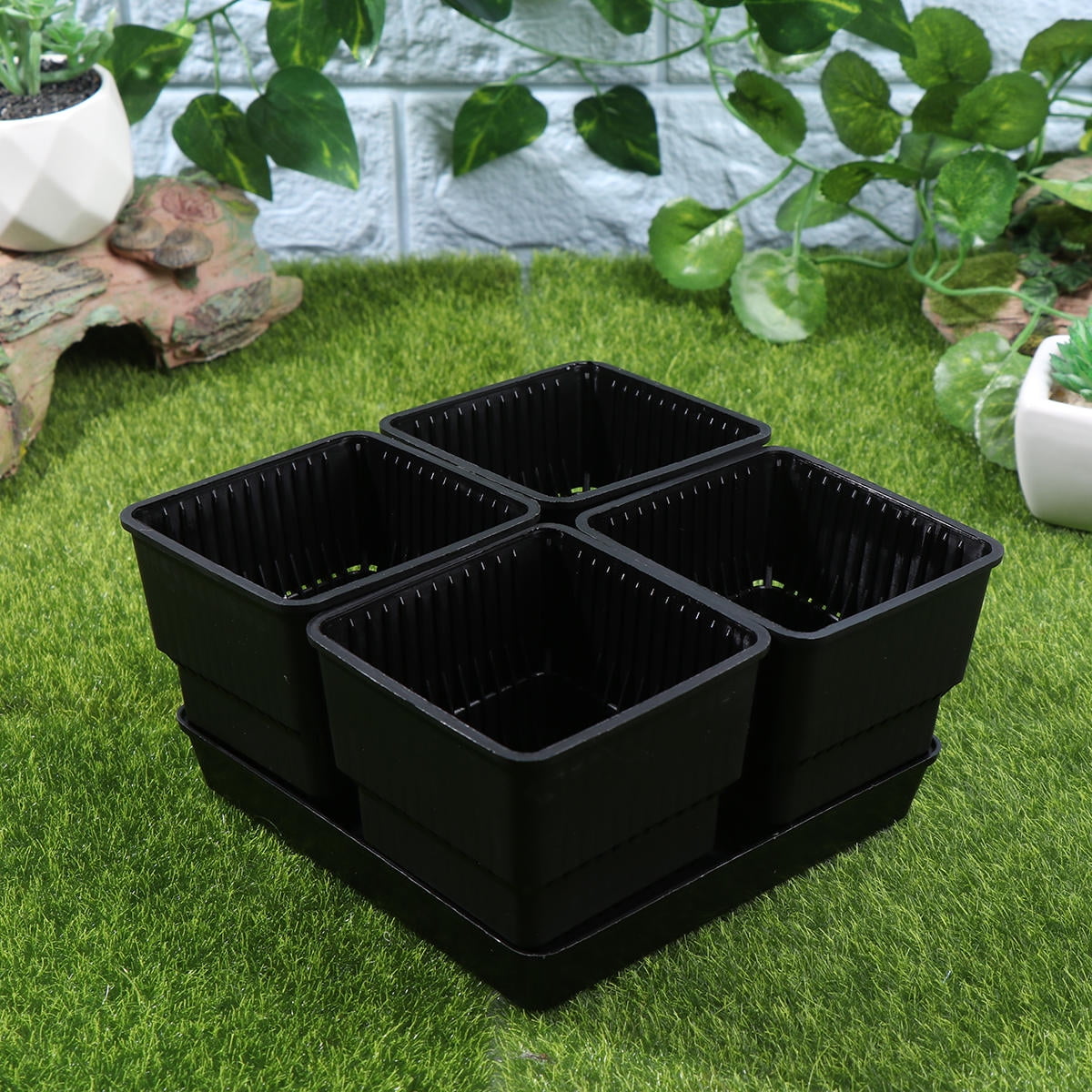WORGEOUS Plastic Flower Pot Combination Plant Container Planter Black ...