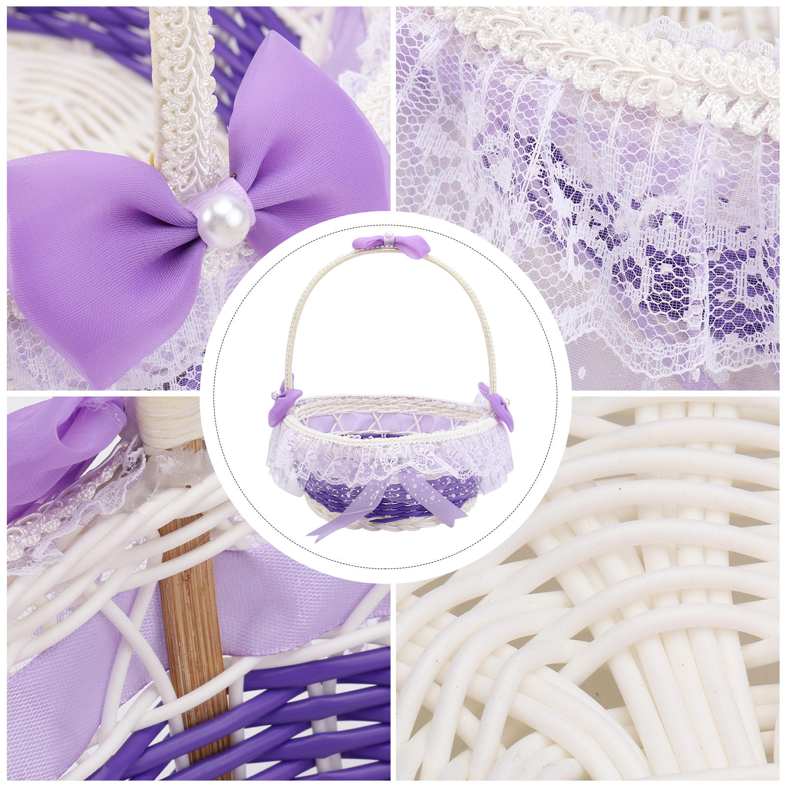 WORGEOUS Round Purple Plastic Flower Basket for Wedding Decorative Use ...