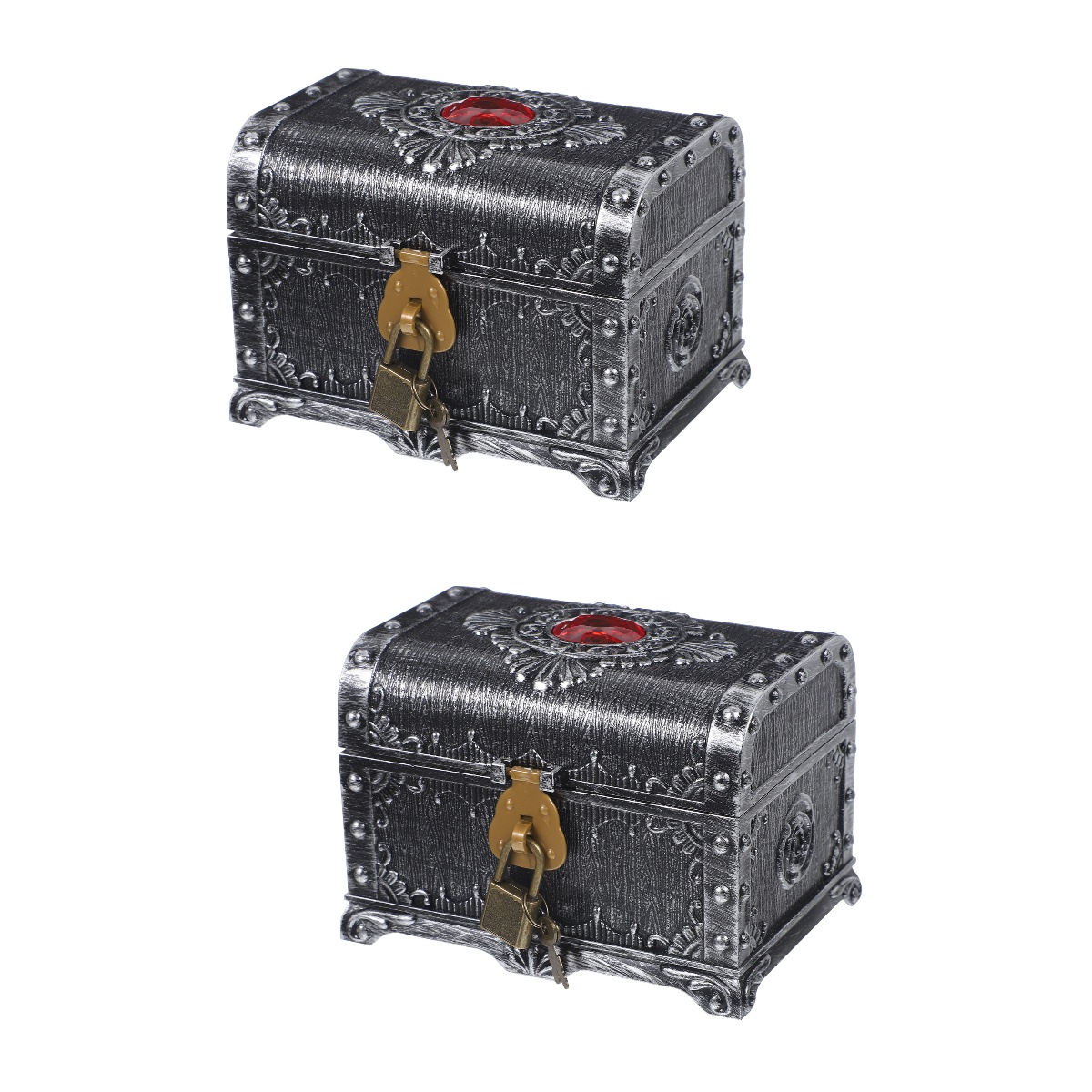 WORGEOUS Set of 2 Vintage Style Treasure Chest Ornaments Silver Antique ...