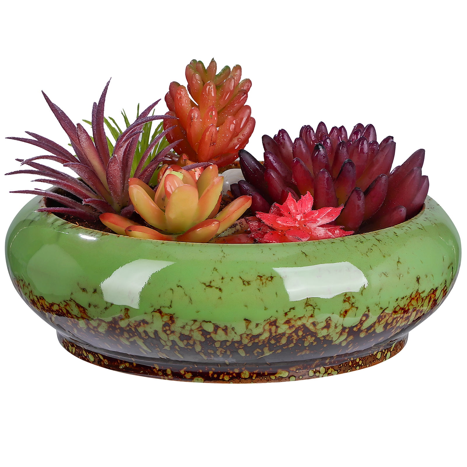 Green Ceramic Succulent Planter with Drainage Hole for Desktop Display ...