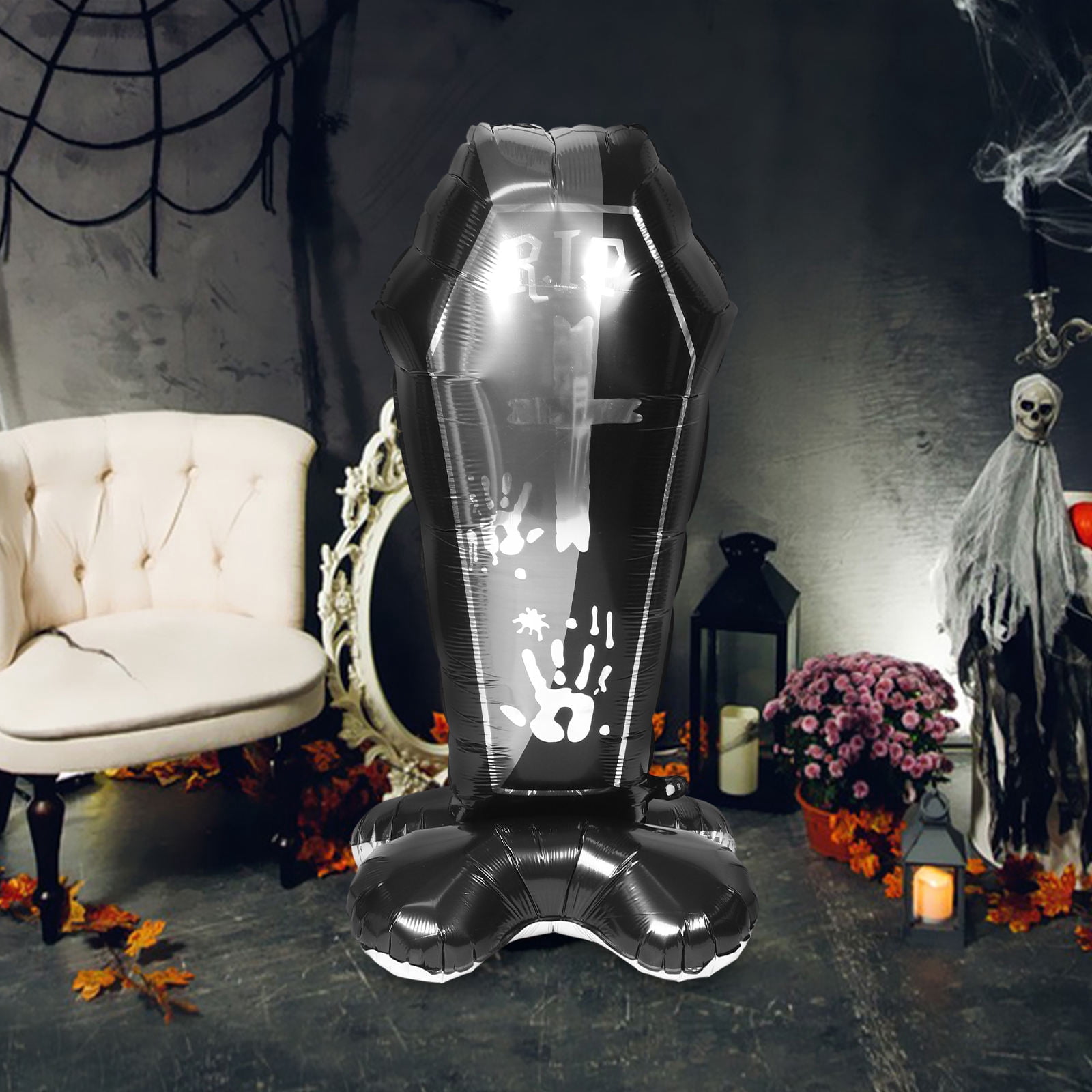 WORGEOUS Black Balloon Aluminum Foil Coffin 1Pcs 58.3X18.9X0.04In ...