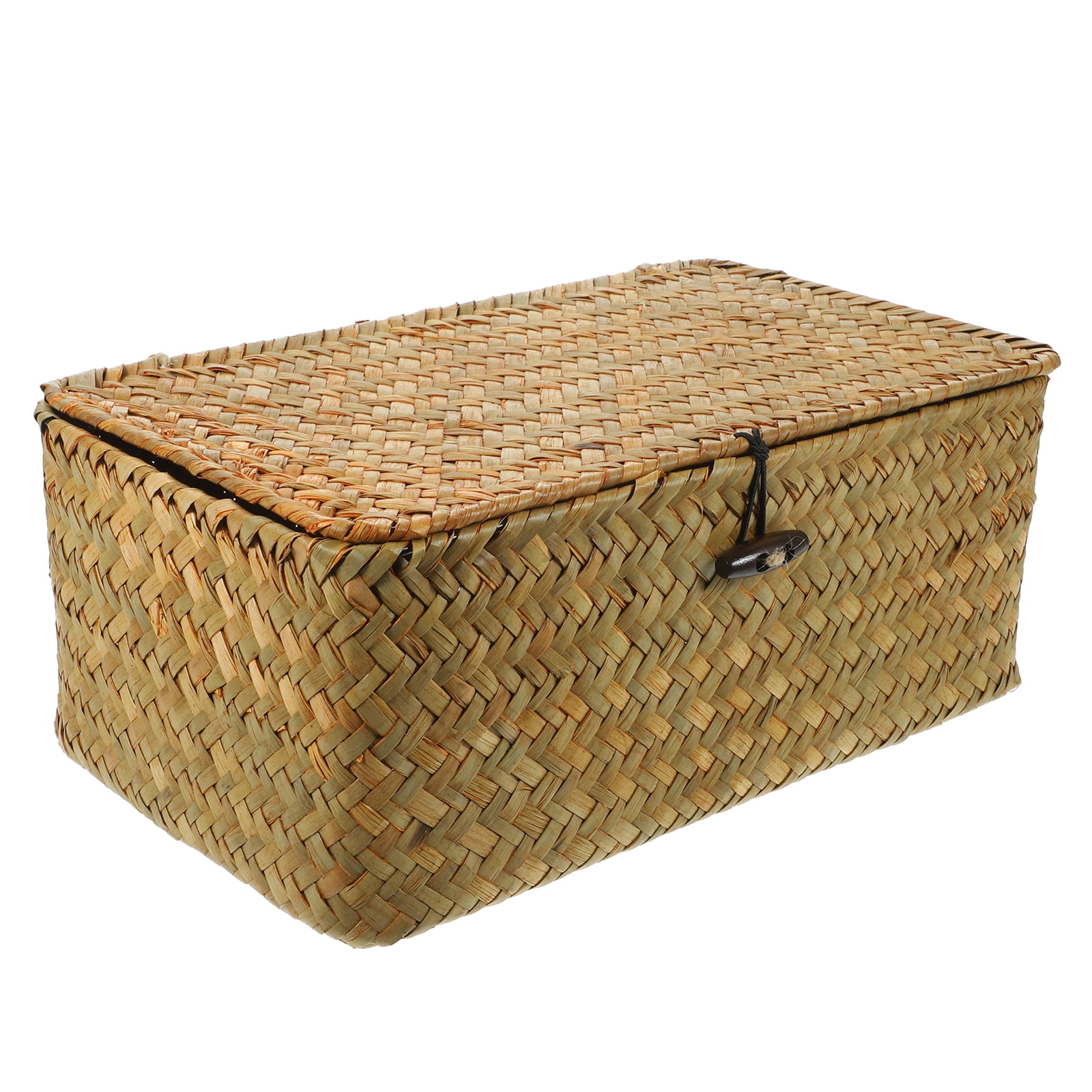 WORGEOUS Wicker Baskets Rectangular Woven Storage Basket with Lid Home ...