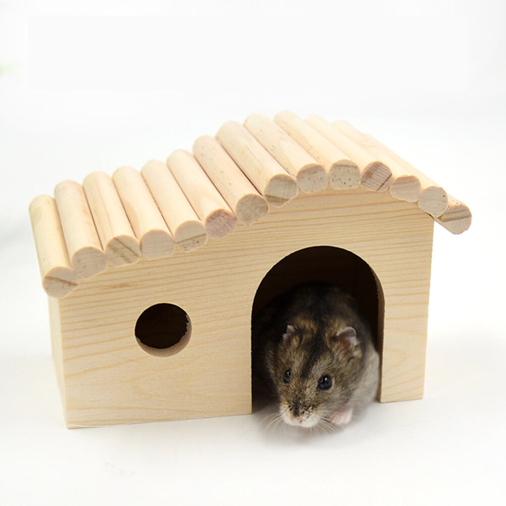 WORGEOUS Wooden Hut Moveable Play House Nest Habitat for Hamster Pet ...