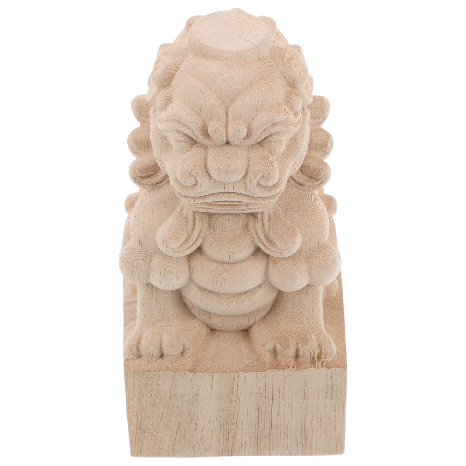WORGEOUS Wooden Lion Post Finial Unpainted Feng Shui Guardian Lion ...