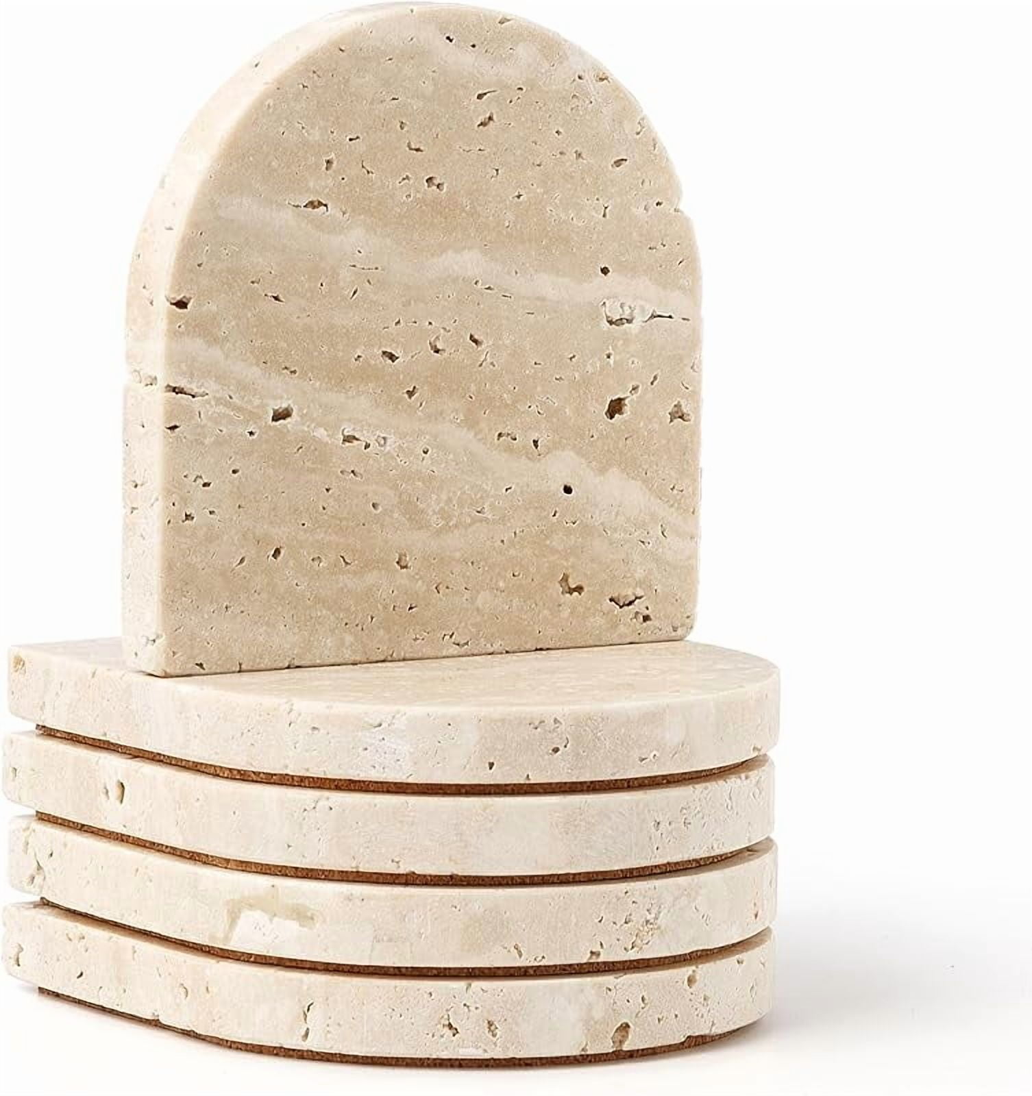WORHE Marble Coaster for Drinks Set of 5 Natural Travertine Coasters ...