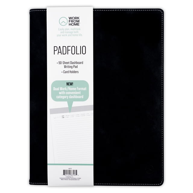 WORK FROM HOME Padfolio with Writing Notebook (9.75" x 12.25") Black ...