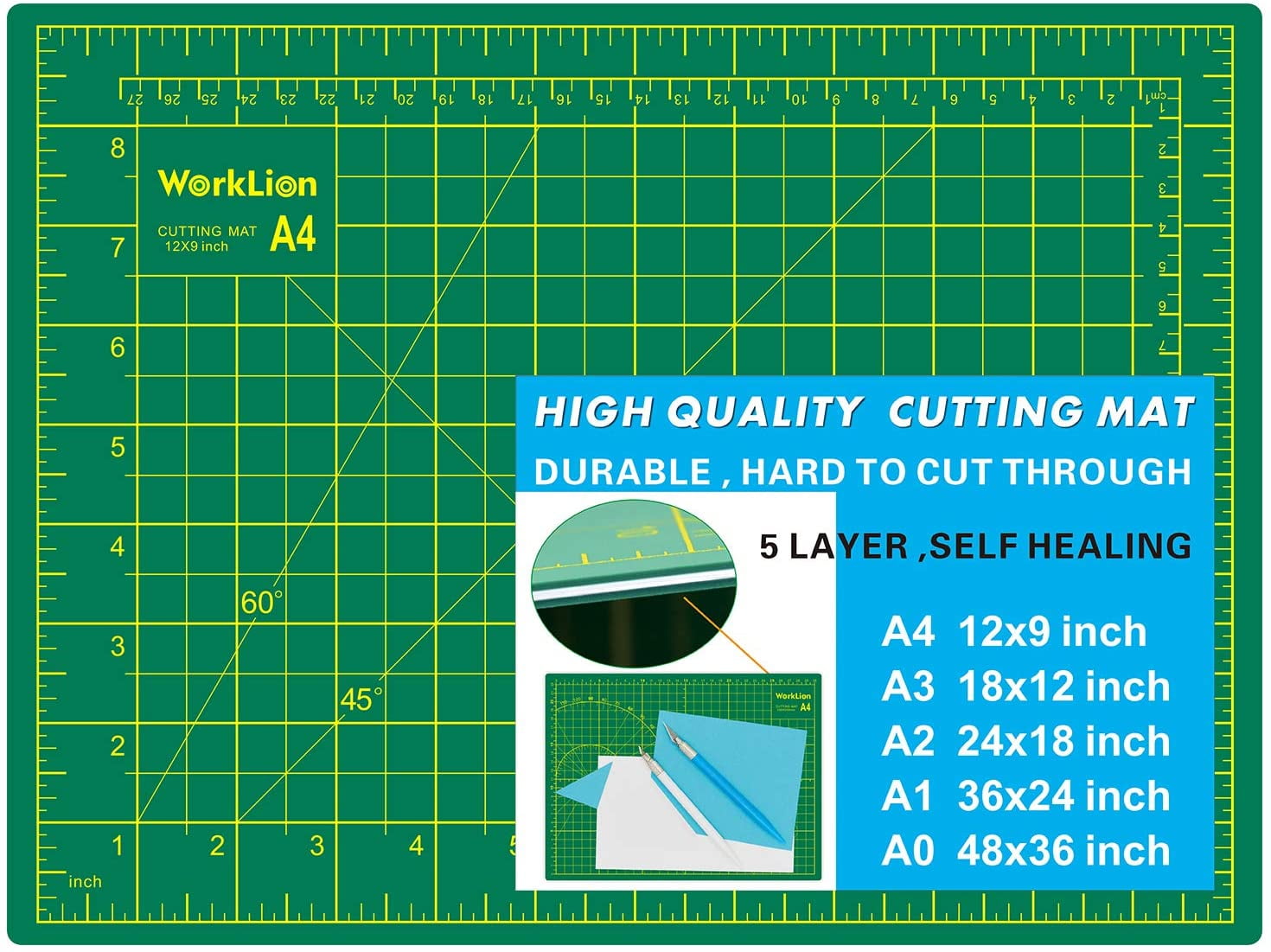 WORKLION Full 9" x 12" Art Self Healing PVC Cutting Mat, Double Sided ...
